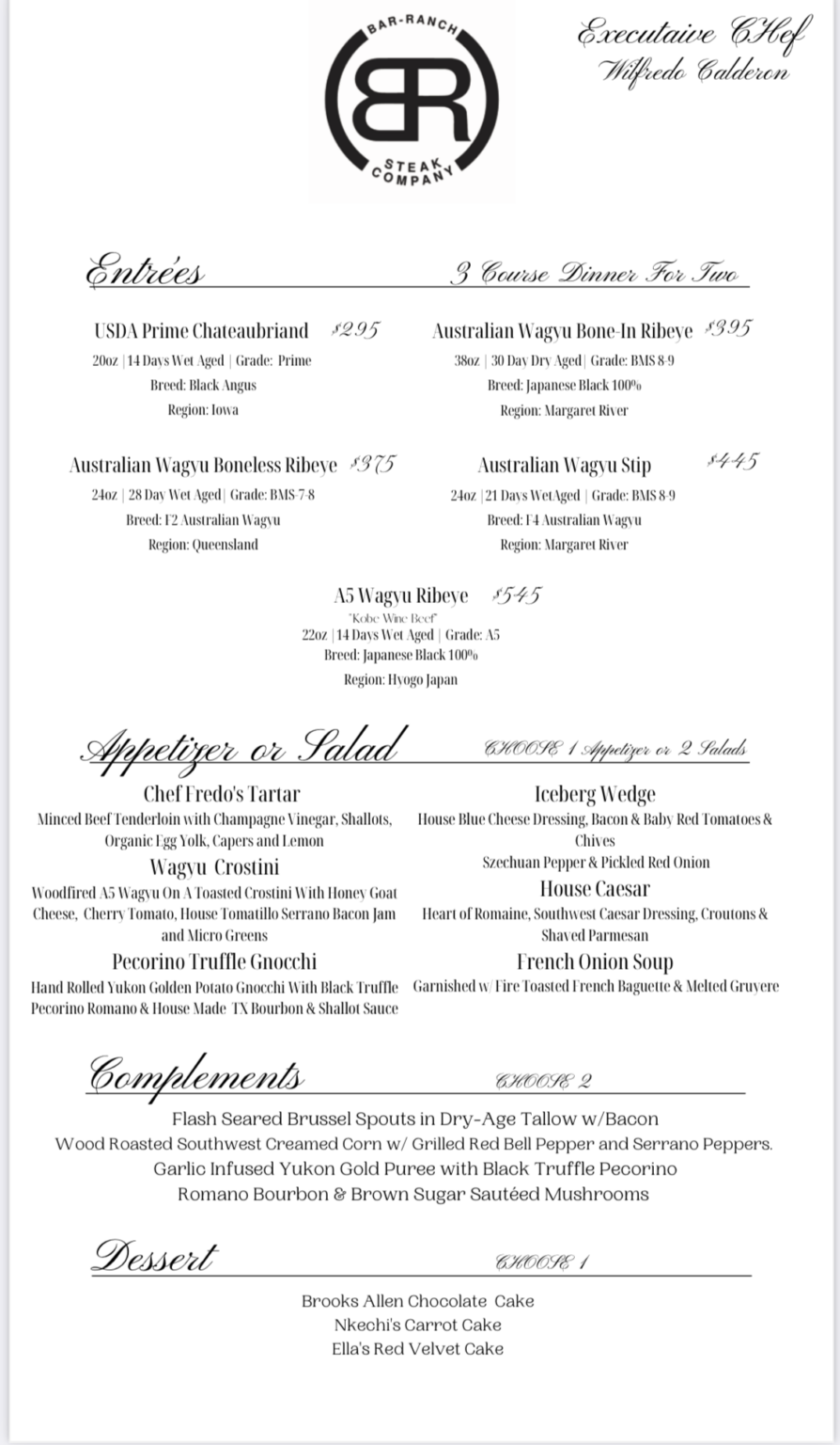 Dinner Menu - BAR-Ranch Steak Co.